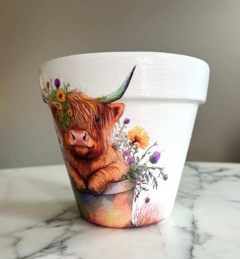 Decoupage Highland Cow Planter, Farmhouse Flower Pot, Cows - Etsy