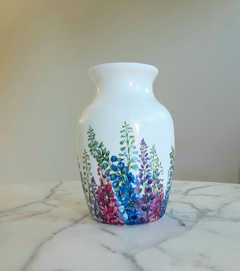 Flower Vase Lupine Flowers Glass Vase Decoupage Vase - Etsy