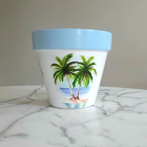 Beach Flowerpot-6 ", Ocean Clay Pot, Beach House Decor, Palm Trees ...