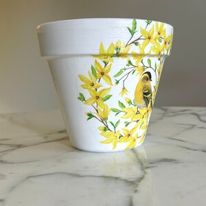 Gold Finch Clay Pot, Finch Flowerpot, Finches, Bird Decor, Gold Finches ...