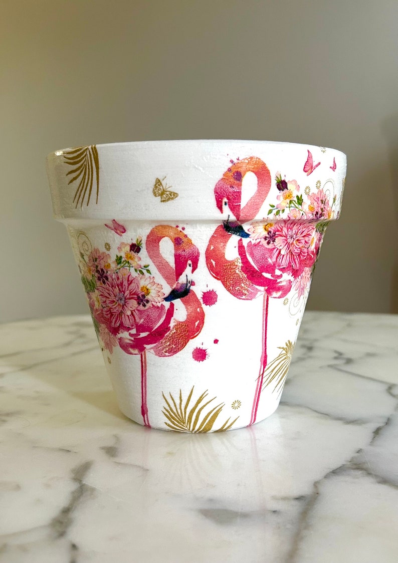 Flamingo Decoupage Flower Pot: 6-inch Indoor Planter - Etsy