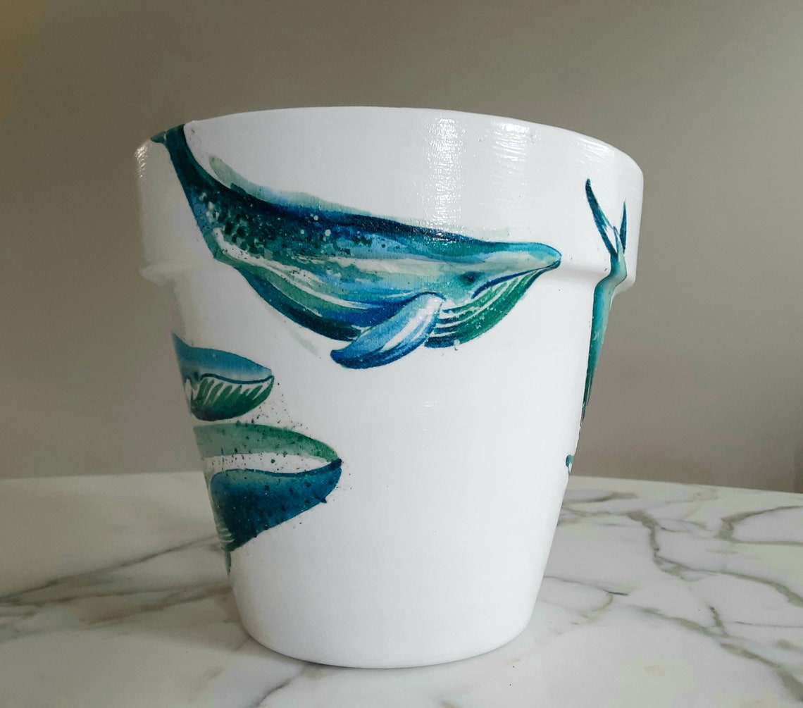 Whale Flower Pot-6 Inch Whale Clay Pot Whales Decoupage - Etsy