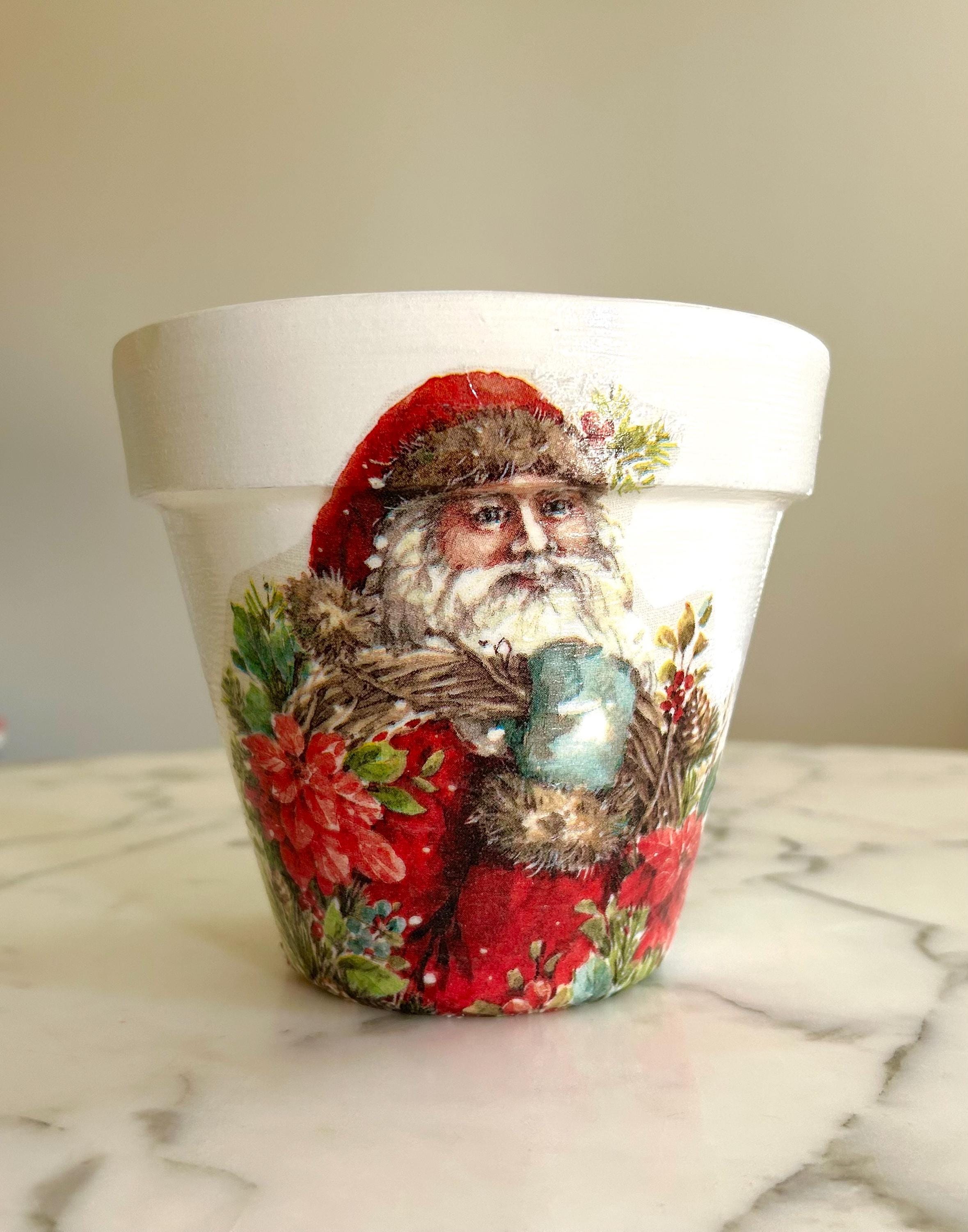 Decoupage Santa Planter: Hand-painted Christmas Decor - Etsy