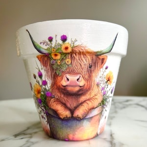 Decoupage Highland Cow Planter, Farmhouse Flower Pot, Cows - Etsy