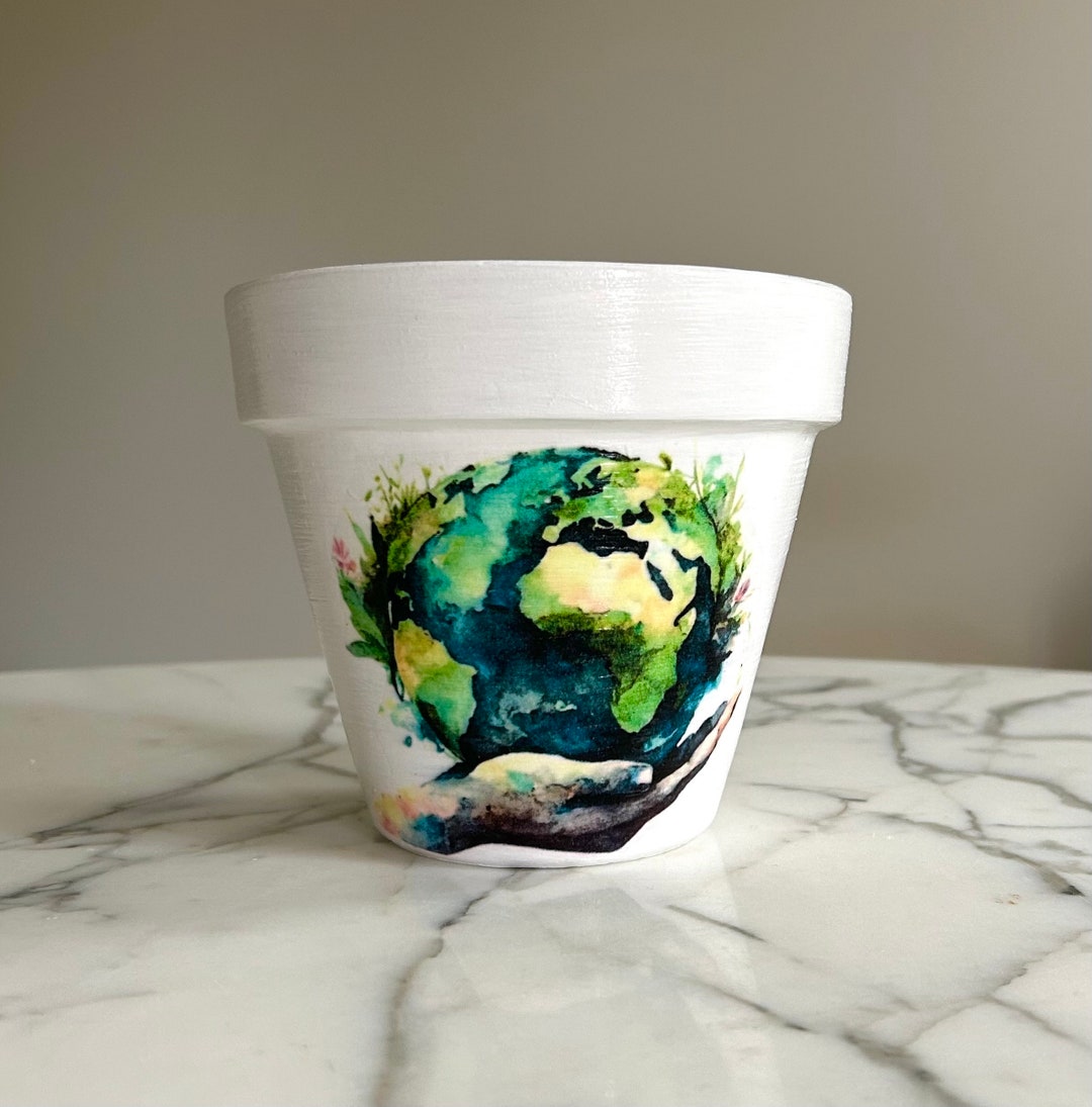 Earth Day Clay Planter: Globe Design (5.5-inch), World Gifts - Etsy