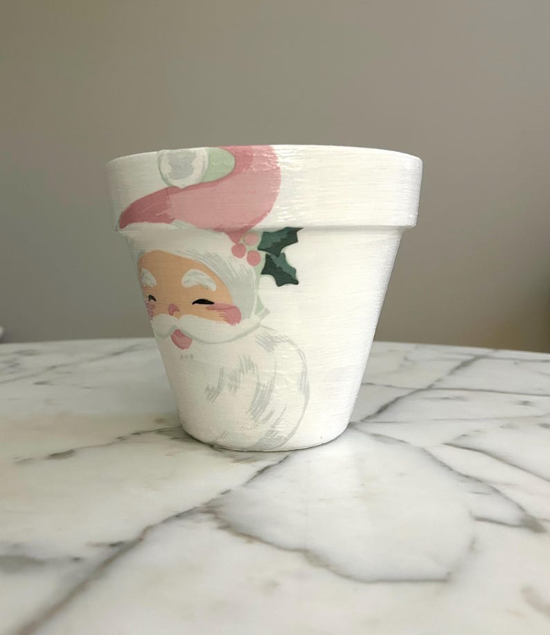 Decoupage Santa Planter: Christmas Decor, Holiday Planters - Etsy