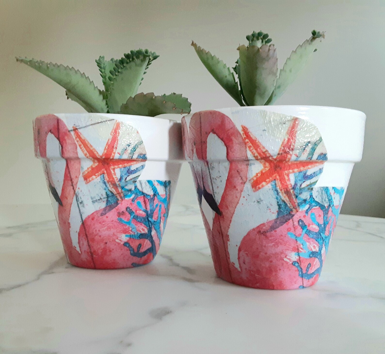 Set of 2-flamingo Decoupaged Clay Pots-4.5 Inch Flamingo - Etsy