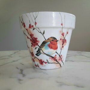 Robin Clay Pot-6", Robin Flowerpot, Robins, Robin Decor, Decoupage Pot ...
