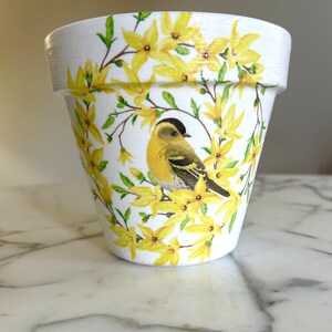 Gold Finch Clay Pot, Finch Flowerpot, Finches, Bird Decor, Gold Finches ...