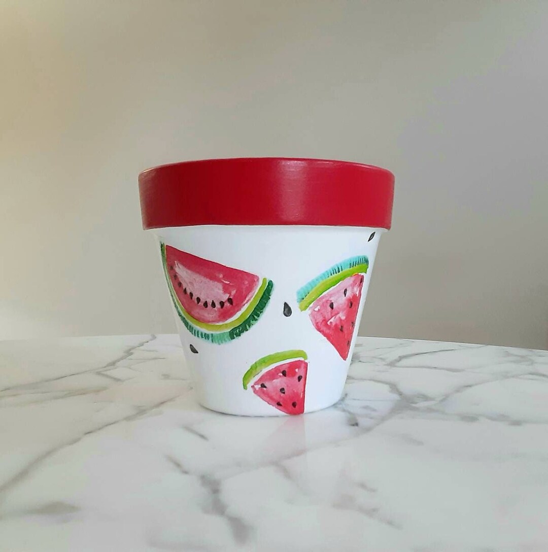 Watermelon Plant Pot-6 Inch, Watermelon Gifts, Clay Pots, Indoor ...