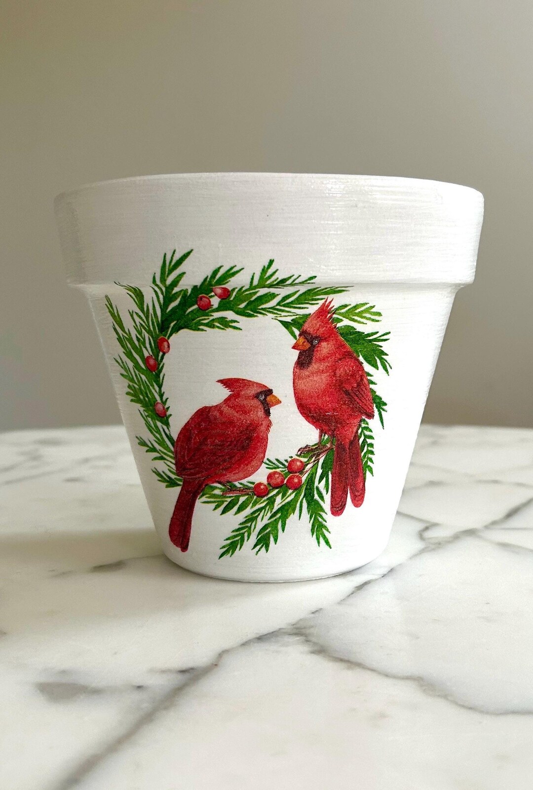 Decoupage Cardinal Clay Planter: Winter Decor, Remembrance Gift - Etsy