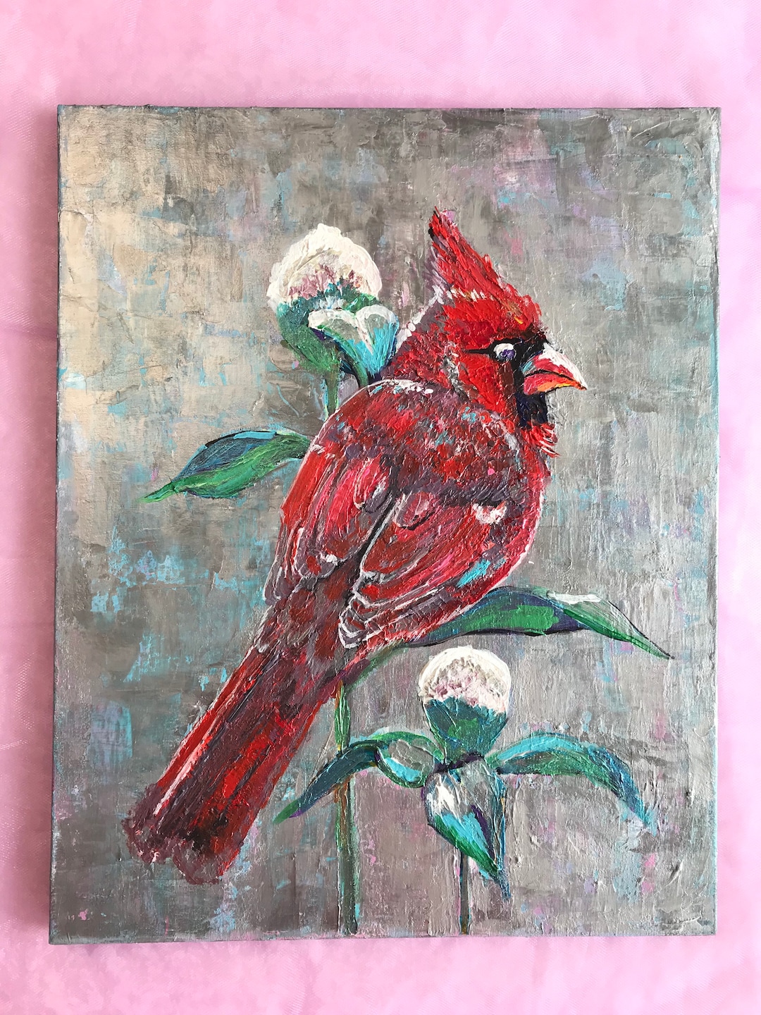 Red Painting Original Art Bird Painting Wall Art Lmpasto Bird Art Work ...