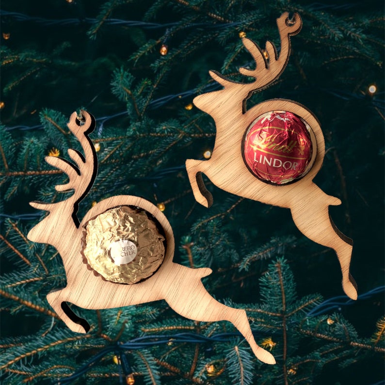Lindor Christmas Baubles Oak Reindeer Tree Decorations With - Etsy UK