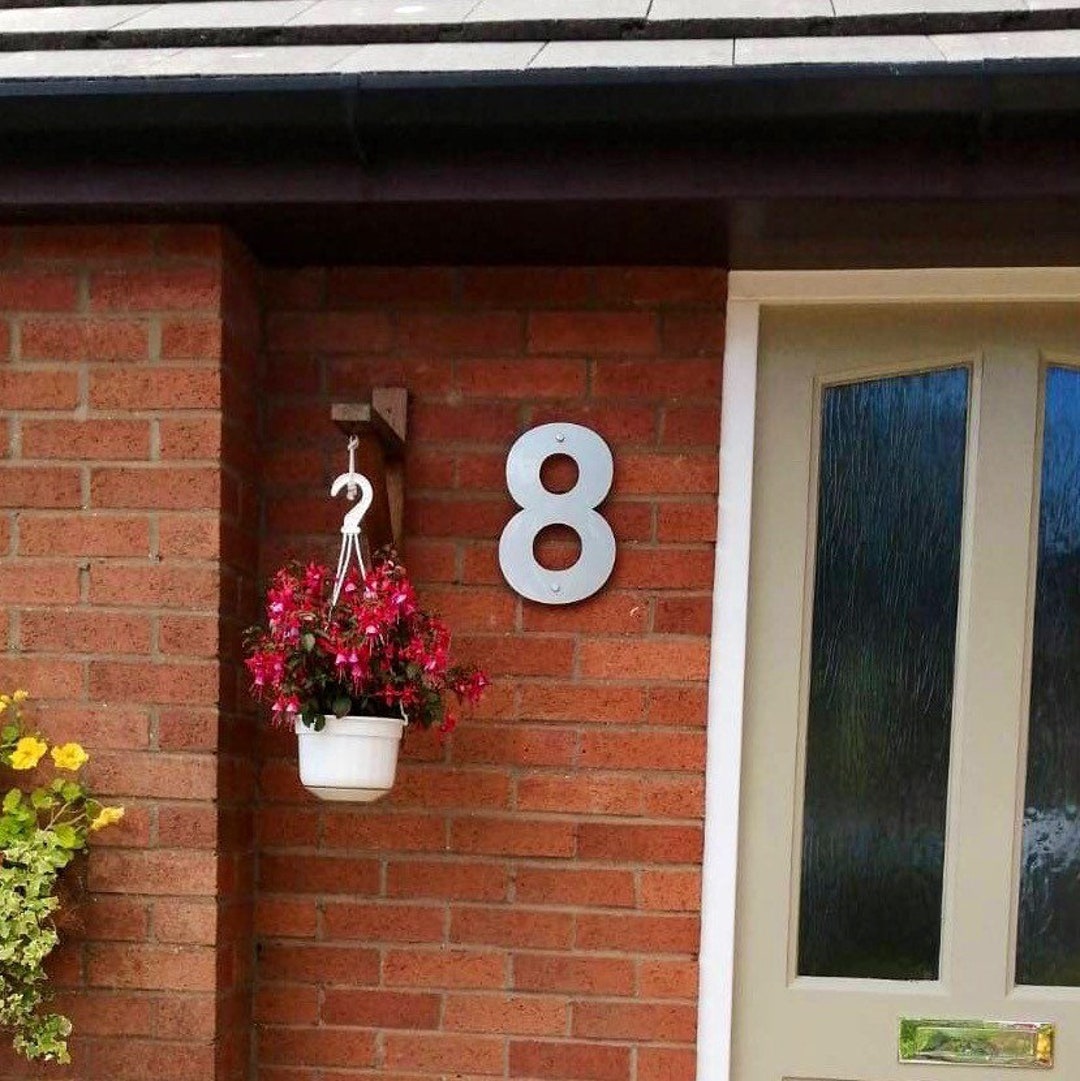 Modern Large House Number Street Address Sign - Silver Acrylic With ...
