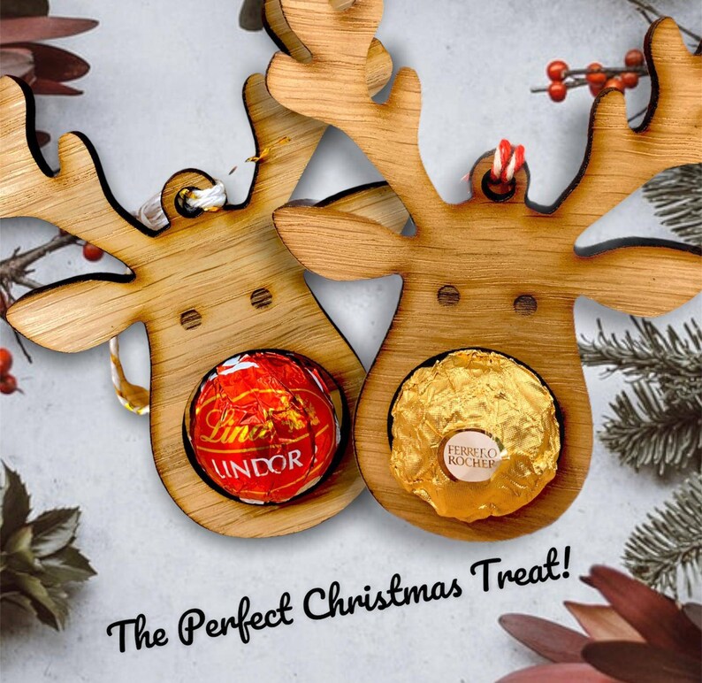 Lindor Christmas Baubles Oak Reindeer Tree Decorations With - Etsy UK