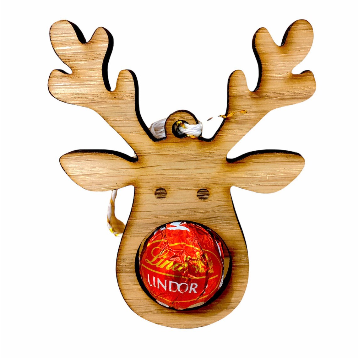 Lindor Christmas Baubles Oak Reindeer Tree Decorations With - Etsy UK
