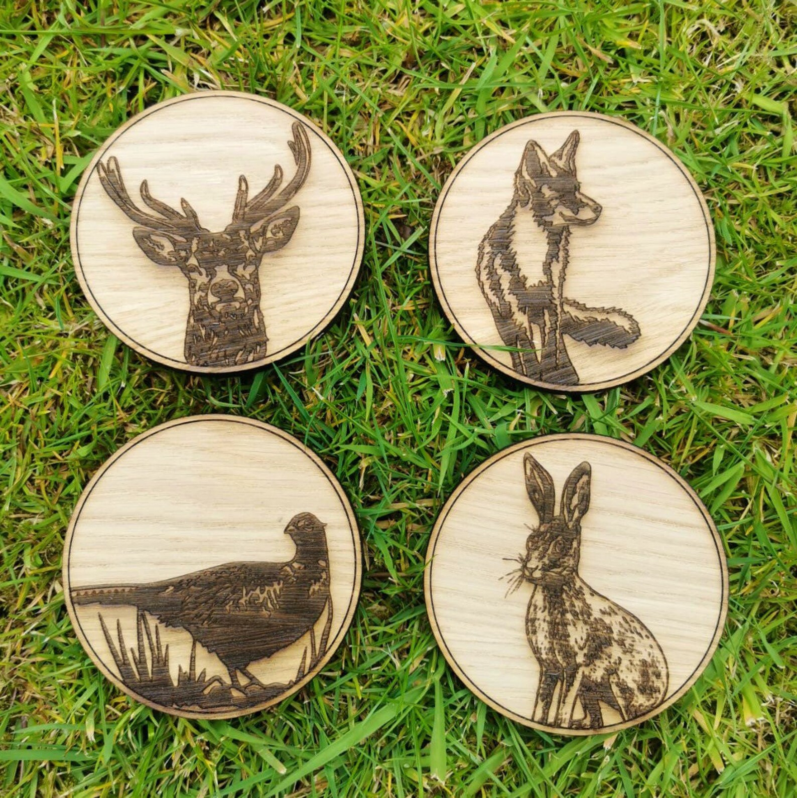 Country Wildlife Rustic Coaster Gift Set 4 Piece Stag Hare - Etsy