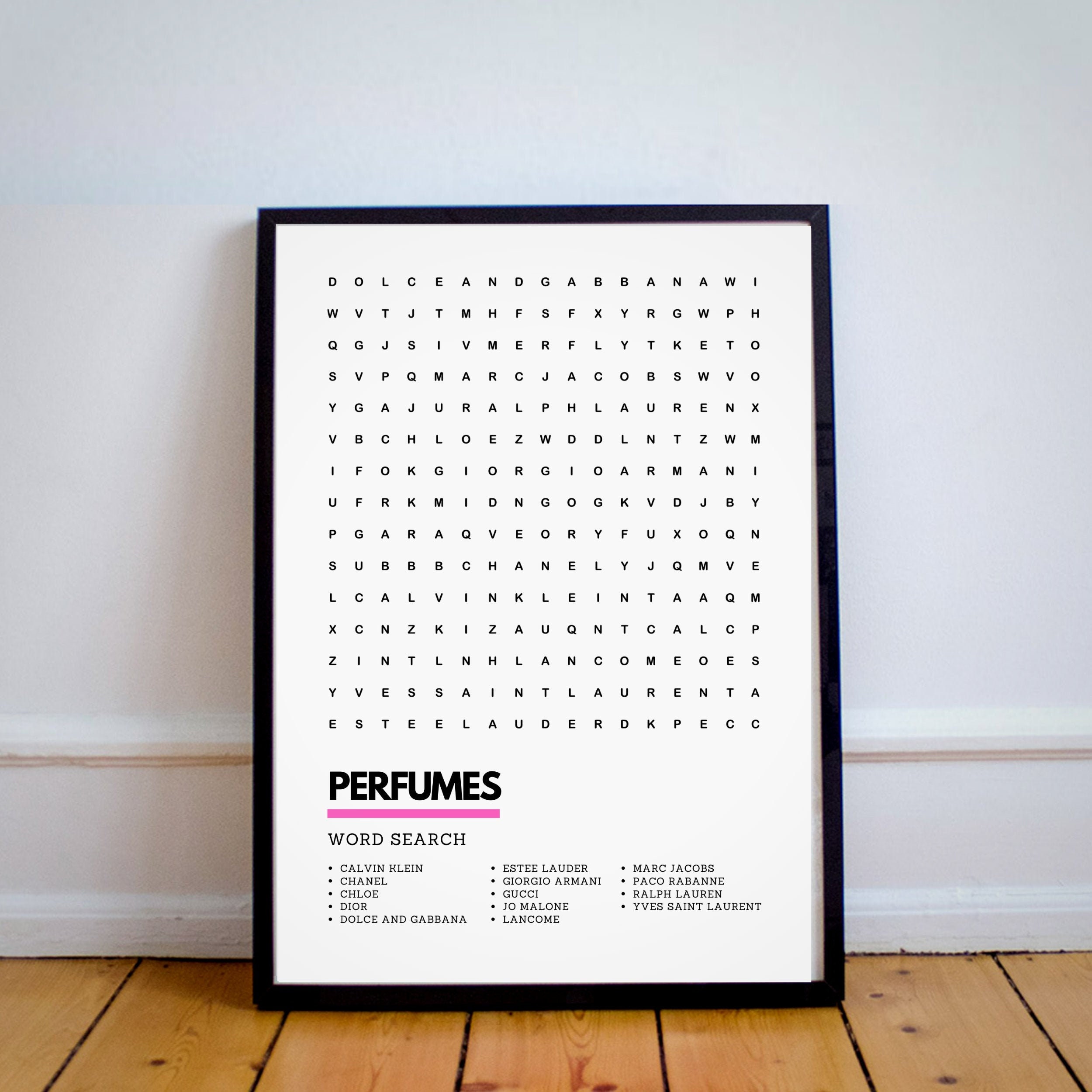 Perfumes Poster Wordsearch Art Print Poster A4 A3 Dressing Room Art ...