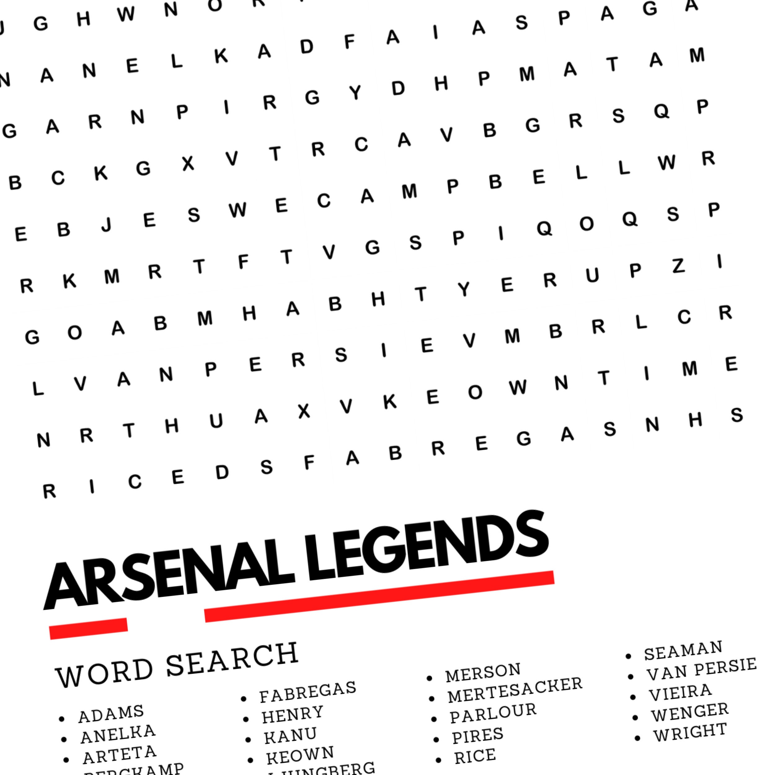 Arsenal Legends Wordsearch Poster Print Team A4 A3 | Mancave Gifts ...