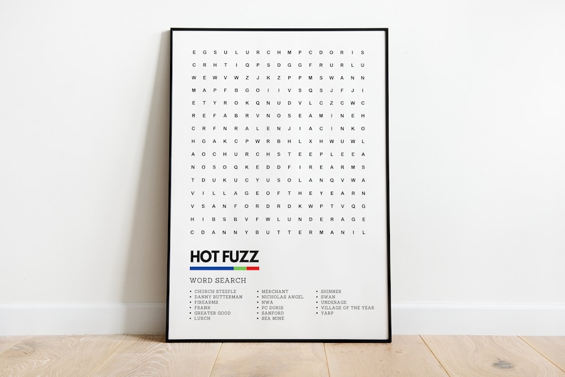 Hot Fuzz Movie Film Wordsearch Art Print Poster A4 A3 | Cornetto ...