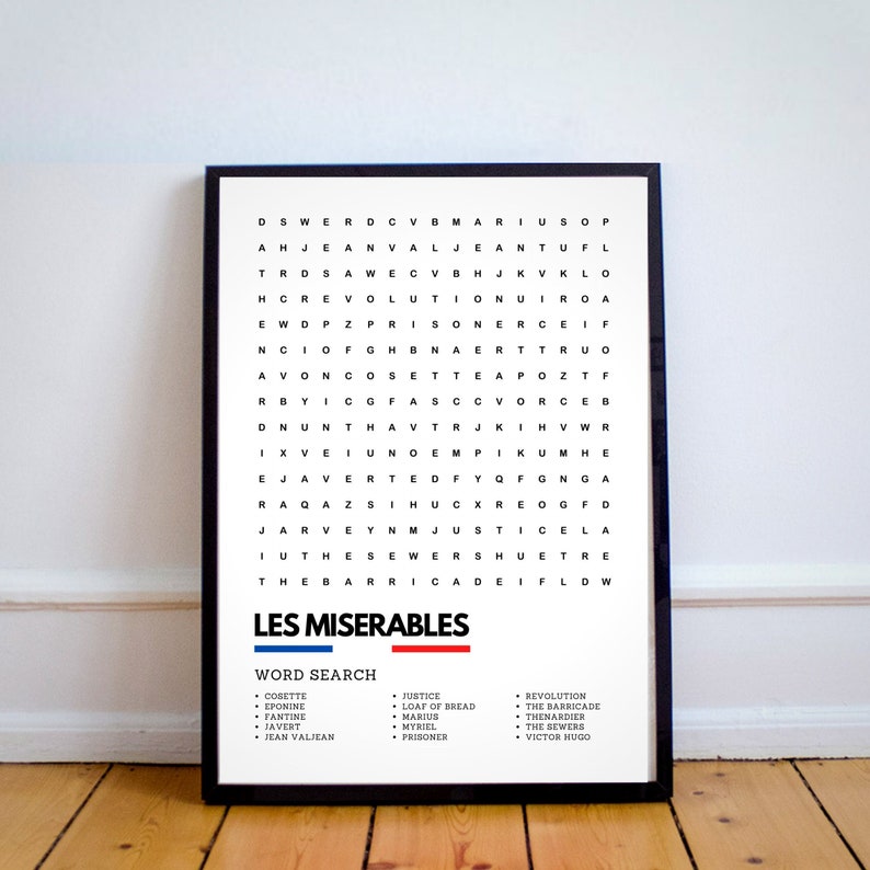 Les Miserables Poster Musical Wordsearch Art Print Poster A4 A3 | Jean ...