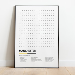 Manchester Art Print Wordsearch Poster A4 A3 | Old Trafford Etihad ...