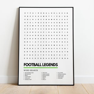 Football Legends Wordsearch Art Print Football Poster A4 A3 | Ronaldo ...