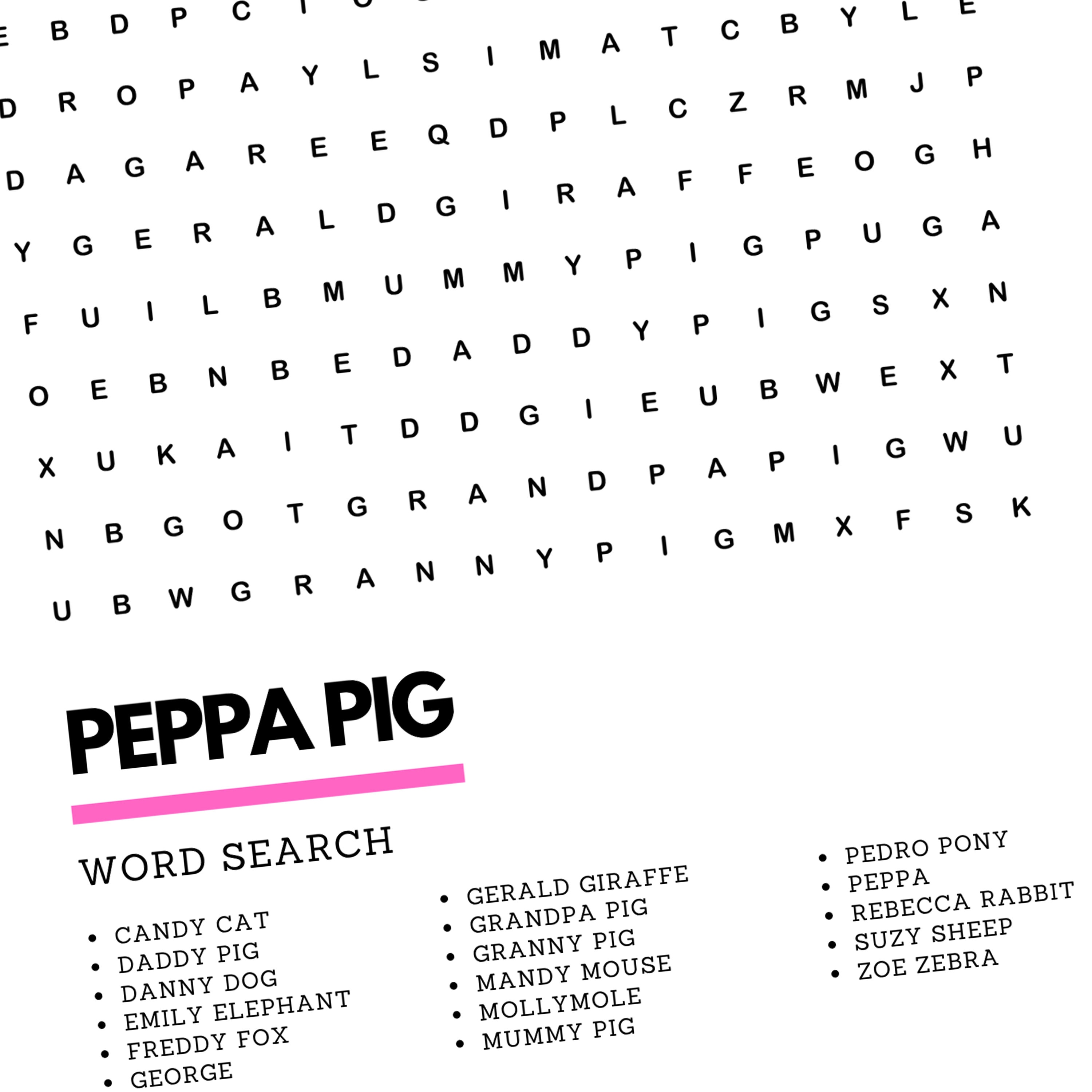 Peppa Pig Poster Wordsearch Art Print Poster A4 A3 | Childrens Kids ...
