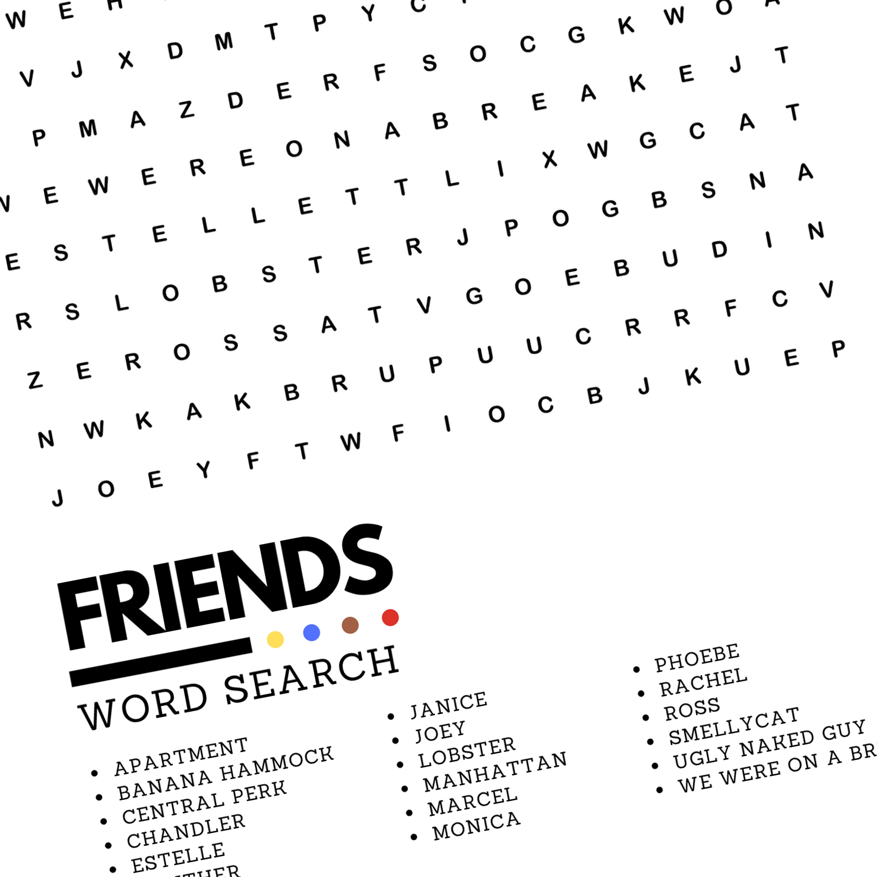 Friends TV Show Poster Wordsearch Art Print A4 A3 Quotes Chandler Bing ...