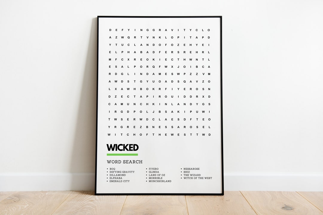 Wicked Poster Musical Wordsearch Art Print A4 A3 | Wicked the Musical ...