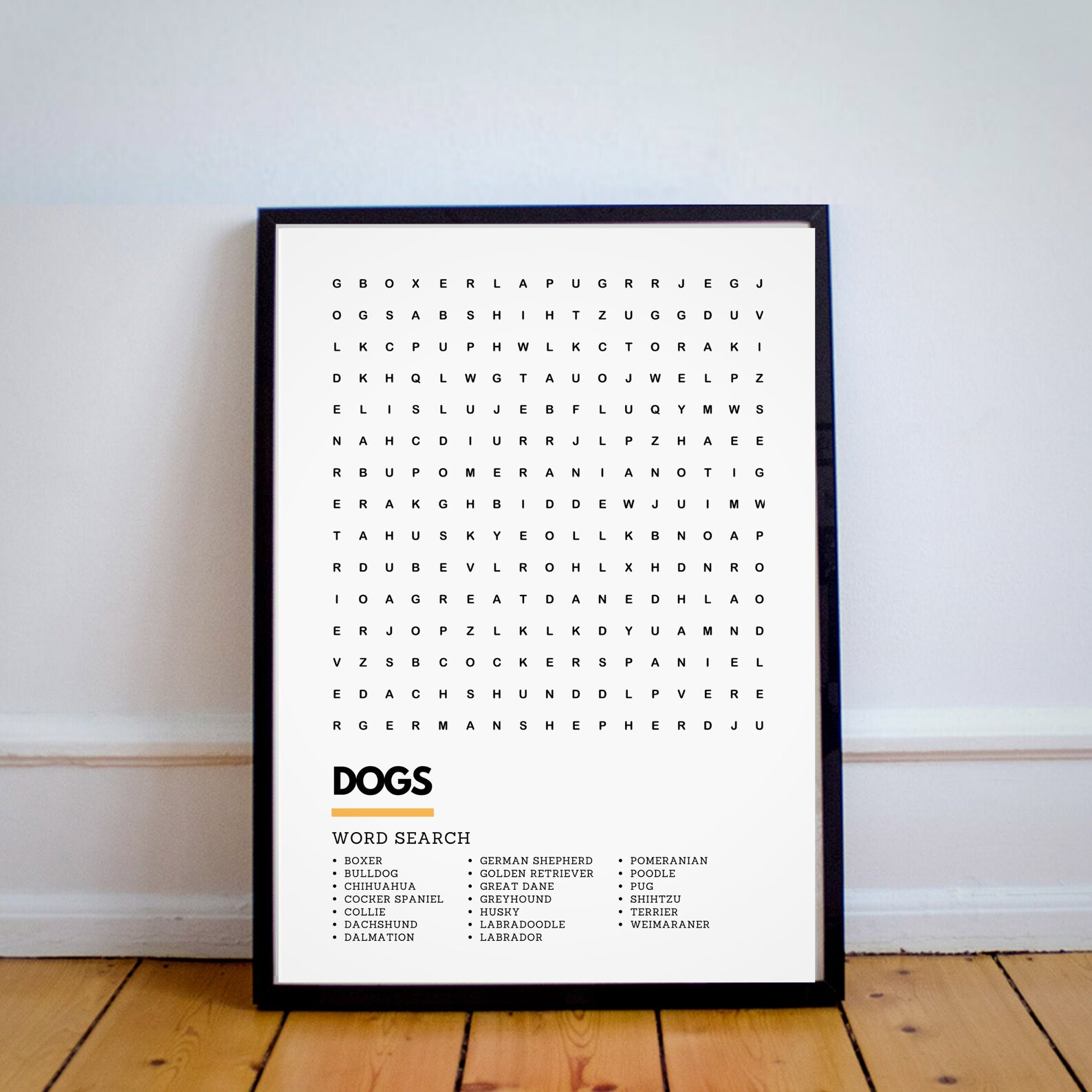 Perro Razas Póster Sopa de Letras Estilo Imprimir Póster A4 A3 ...