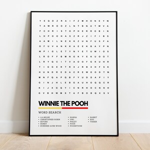Winnie the Pooh Poster Wordsearch Art Print A4 A3 | Hundred Acre Wood ...