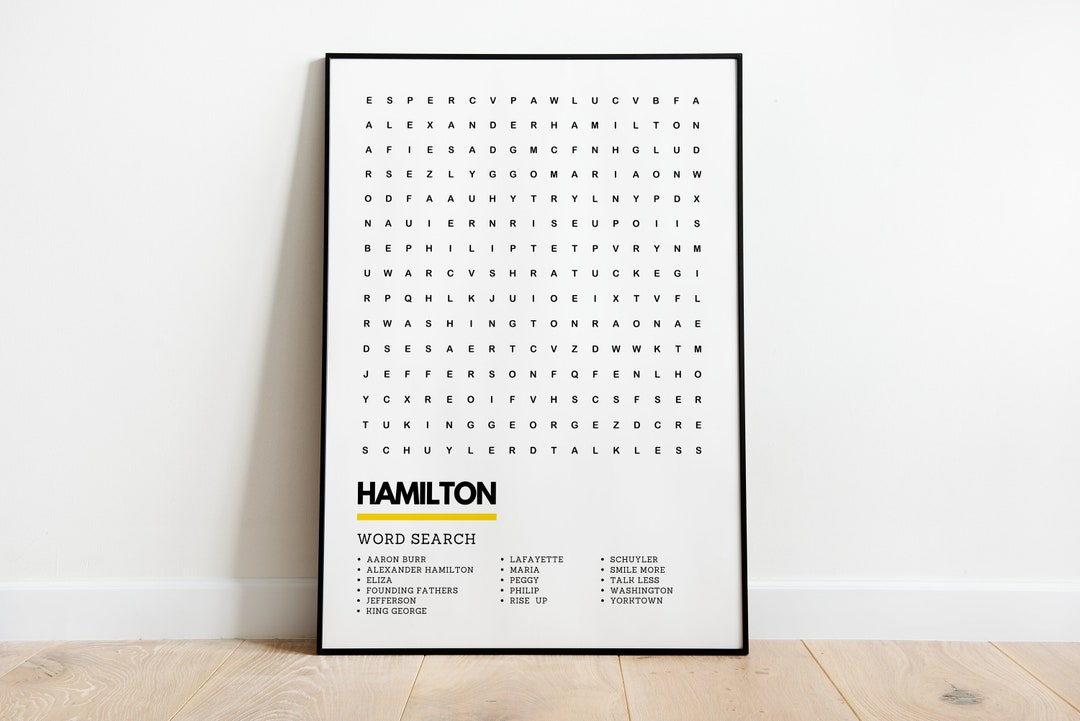 Hamilton Poster Musical Wordsearch Art Print Poster A4 A3 | Hamilton ...