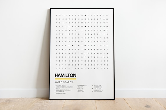 Hamilton Poster Musical Wordsearch Art Print Poster A4 A3 | Etsy UK
