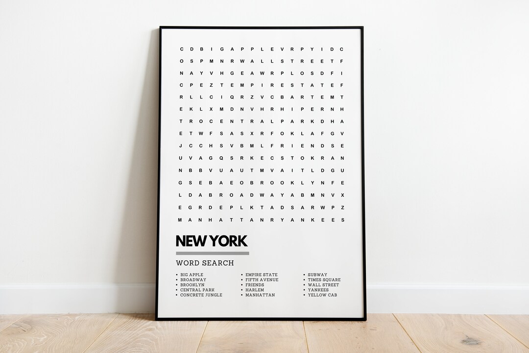 New York City Print Wordsearch Art Poster A4 A3 | Empire State, Fifth ...