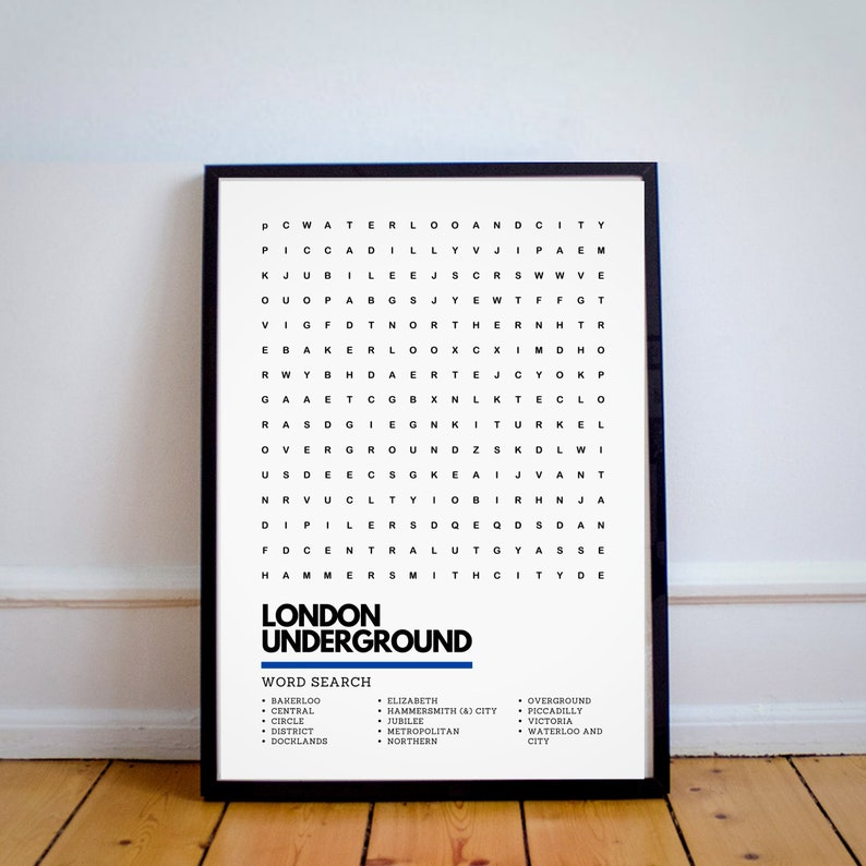 London Underground Tube TFL Themed Wordsearch Style Quality Art Print Poster A4 A3 - Etsy UK