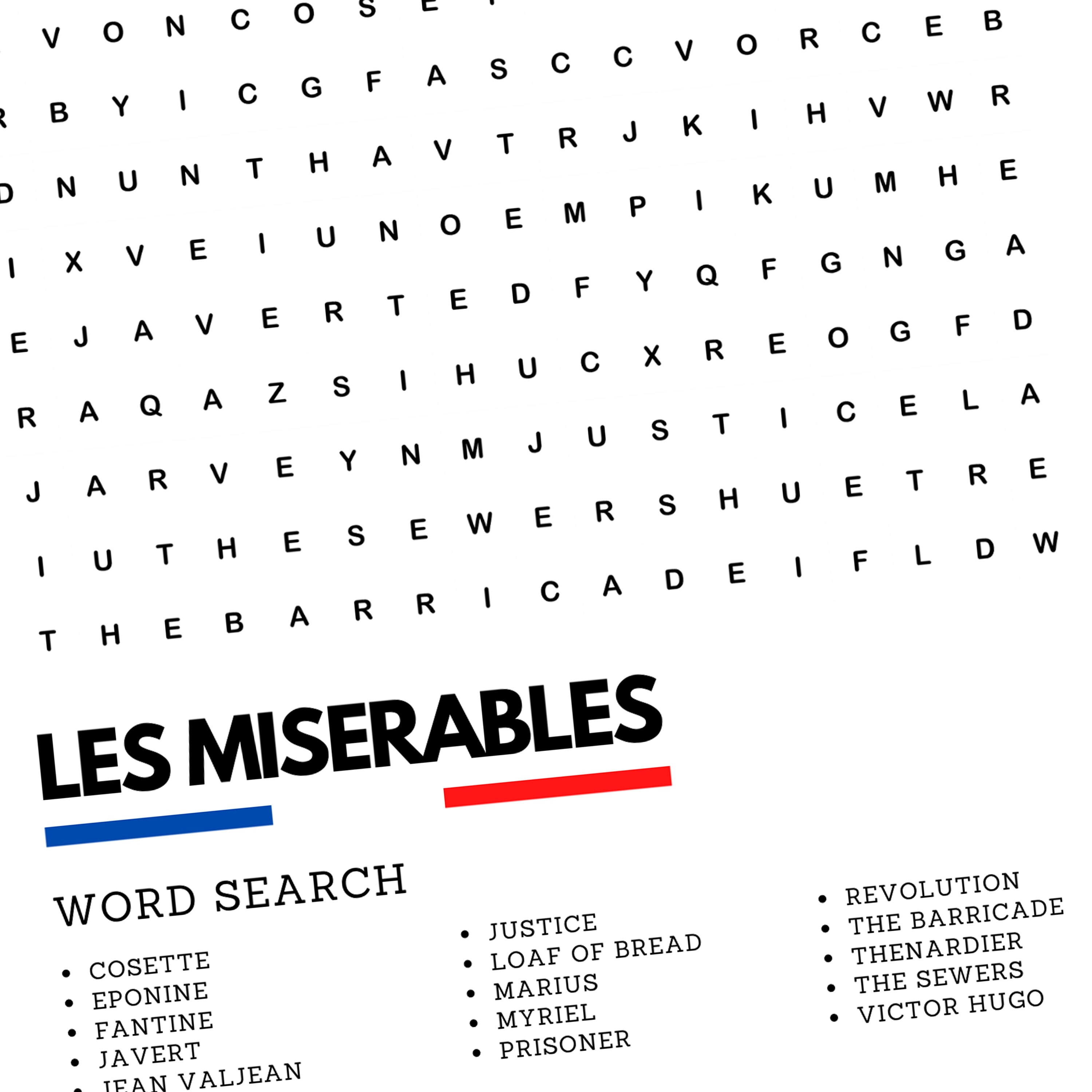 Les Miserables Poster Musical Wordsearch Art Print Poster A4 A3 | Jean ...