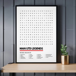 Manchester United Legends Wordsearch Poster Print Team Squad A4 A3 ...