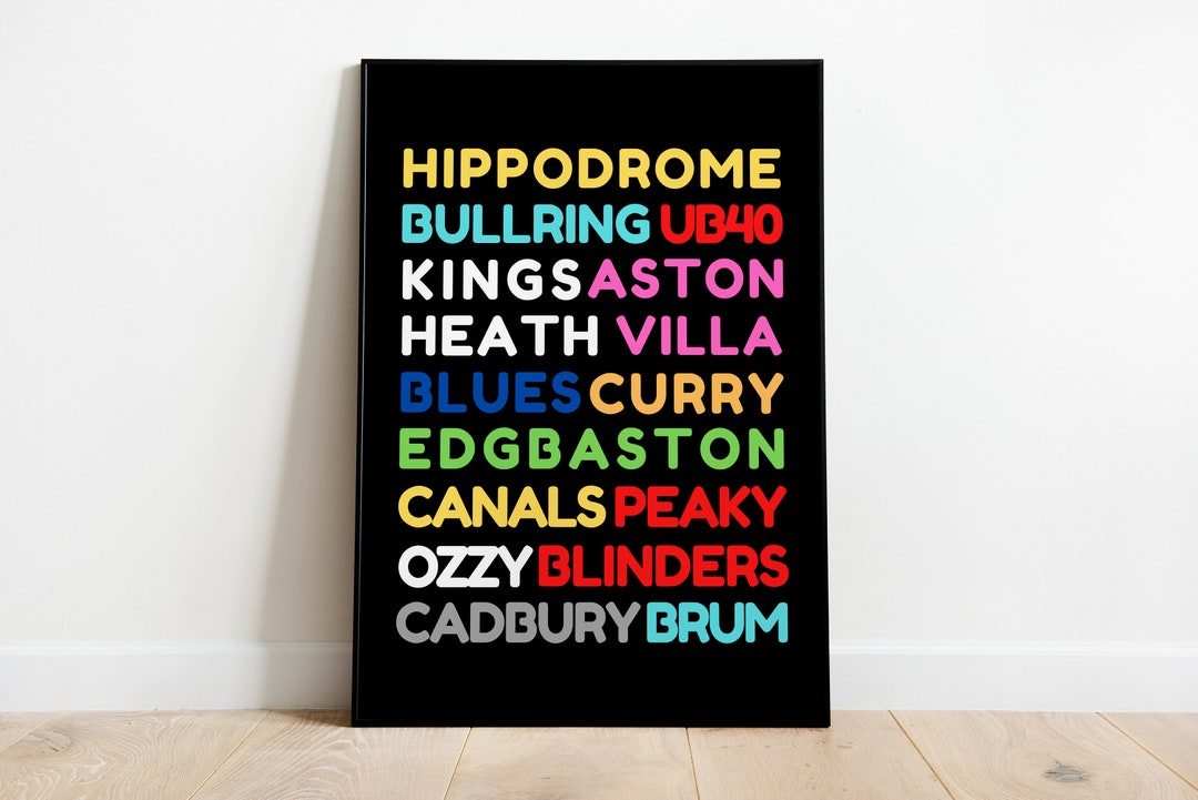 Birmingham Coloured Block Text Poster Art Print | Brum Bullring ...