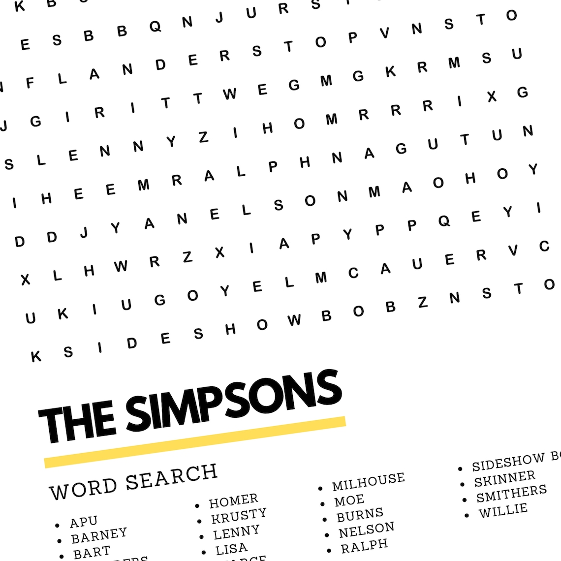 The Simpsons Print TV Show Wordsearch Art Poster A4 A3 Homer Marge Lisa ...