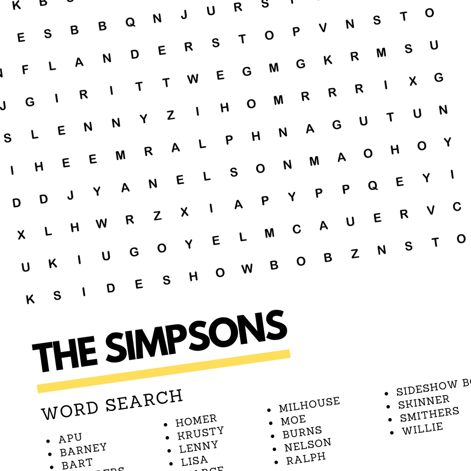 The Simpsons Print TV Show Wordsearch Art Poster A4 A3 Homer Marge Lisa ...