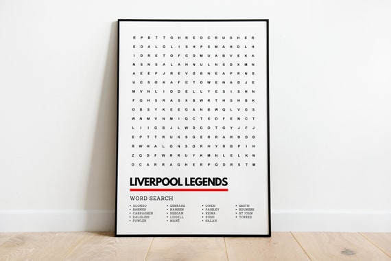 Liverpool FC Legends Wordsearch Poster Print Team Squad A4 A3 - Etsy