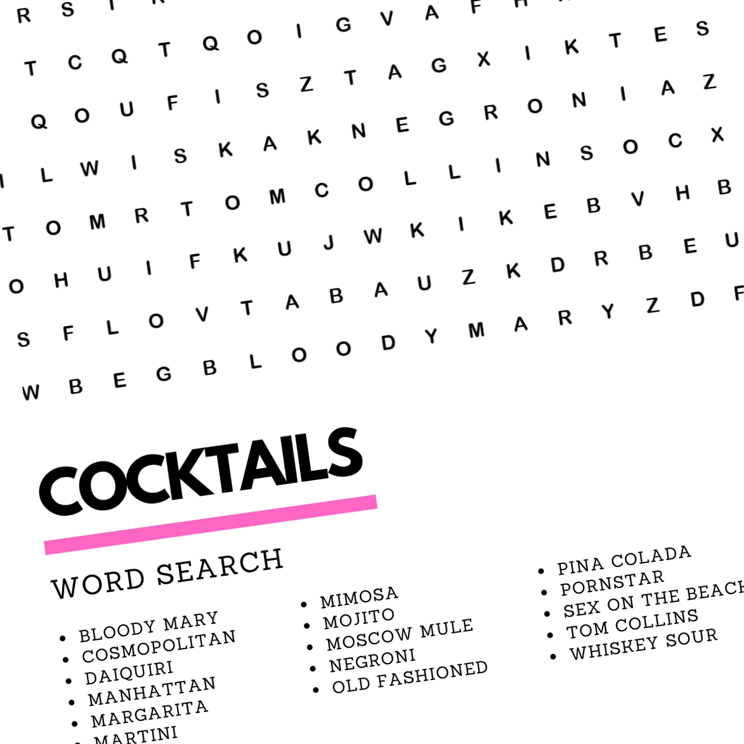 Cocktail Poster Wordsearch Art Print Poster A4 A3 Pina - Etsy Hong Kong