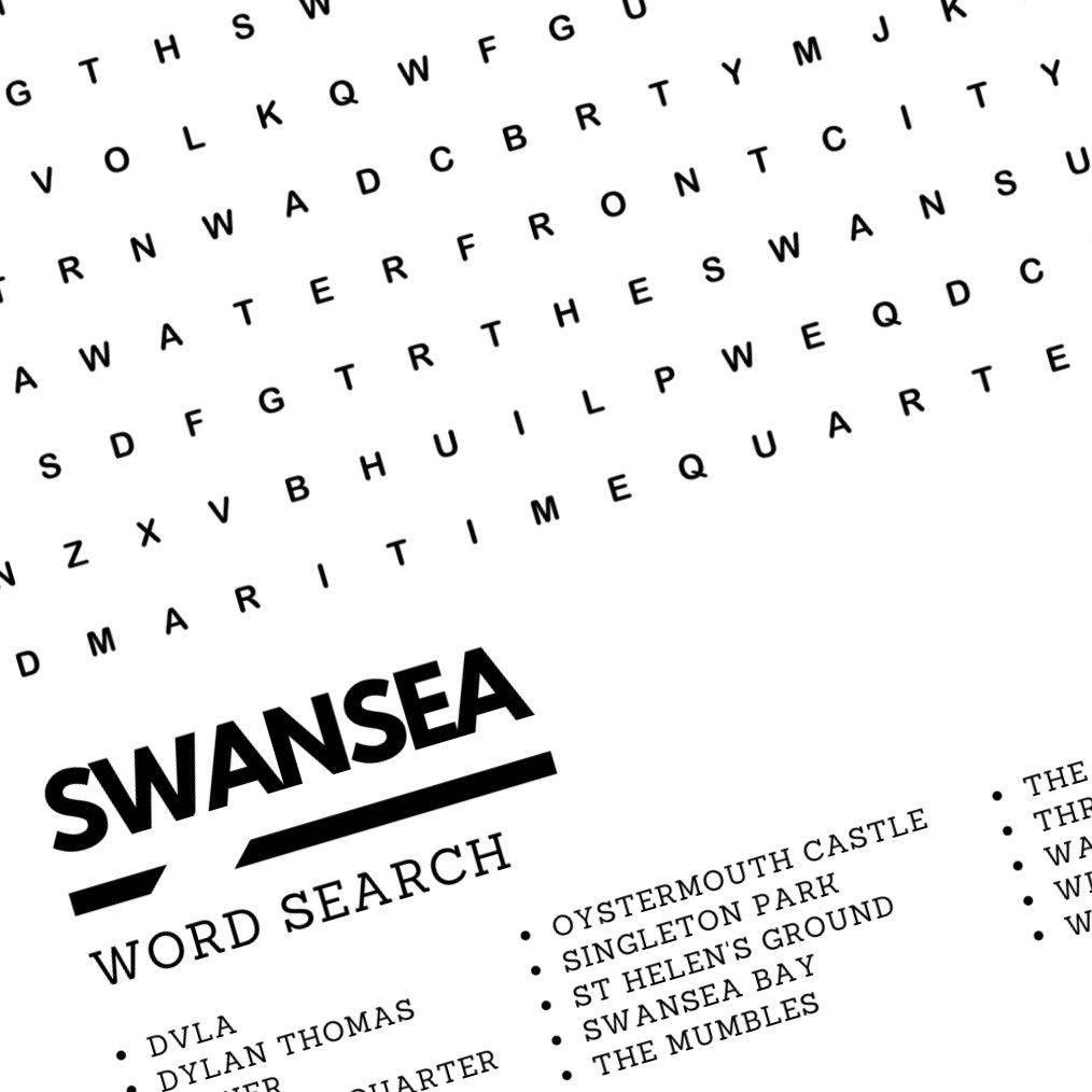 Swansea Wordsearch Art Wallart Print Poster A4 A3 | Mumbles Gower ...