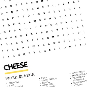 Cheese Kitchen Art Print Wordsearch Poster A4 A3 | Types of Cheese ...