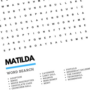 Matilda Roald Dahl Classic Movie Book Musical Wordsearch Art Print ...