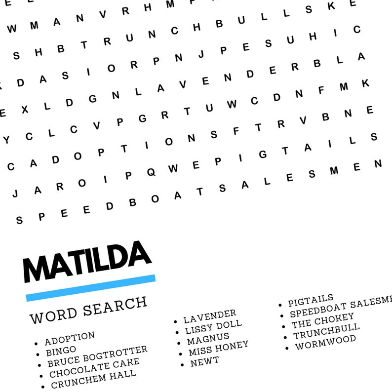 Matilda Roald Dahl Classic Movie Book Musical Wordsearch Art Print ...