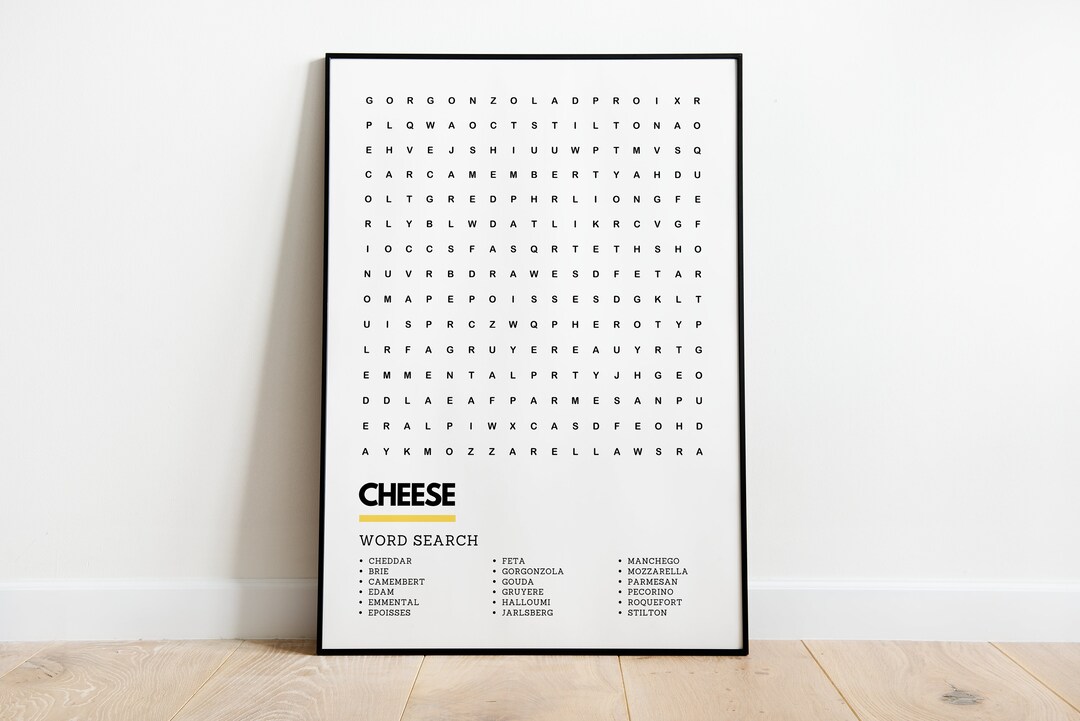 Cheese Kitchen Art Print Wordsearch Poster A4 A3 | Types of Cheese ...
