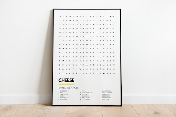 Cheese Kitchen Art Print Wordsearch Poster A4 A3 Types of - Etsy