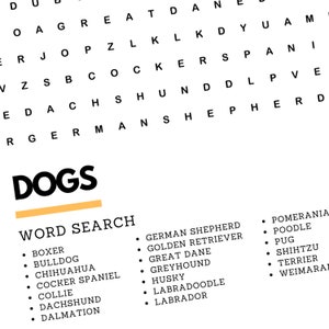 Perro Razas Póster Sopa de Letras Estilo Imprimir Póster A4 A3 ...